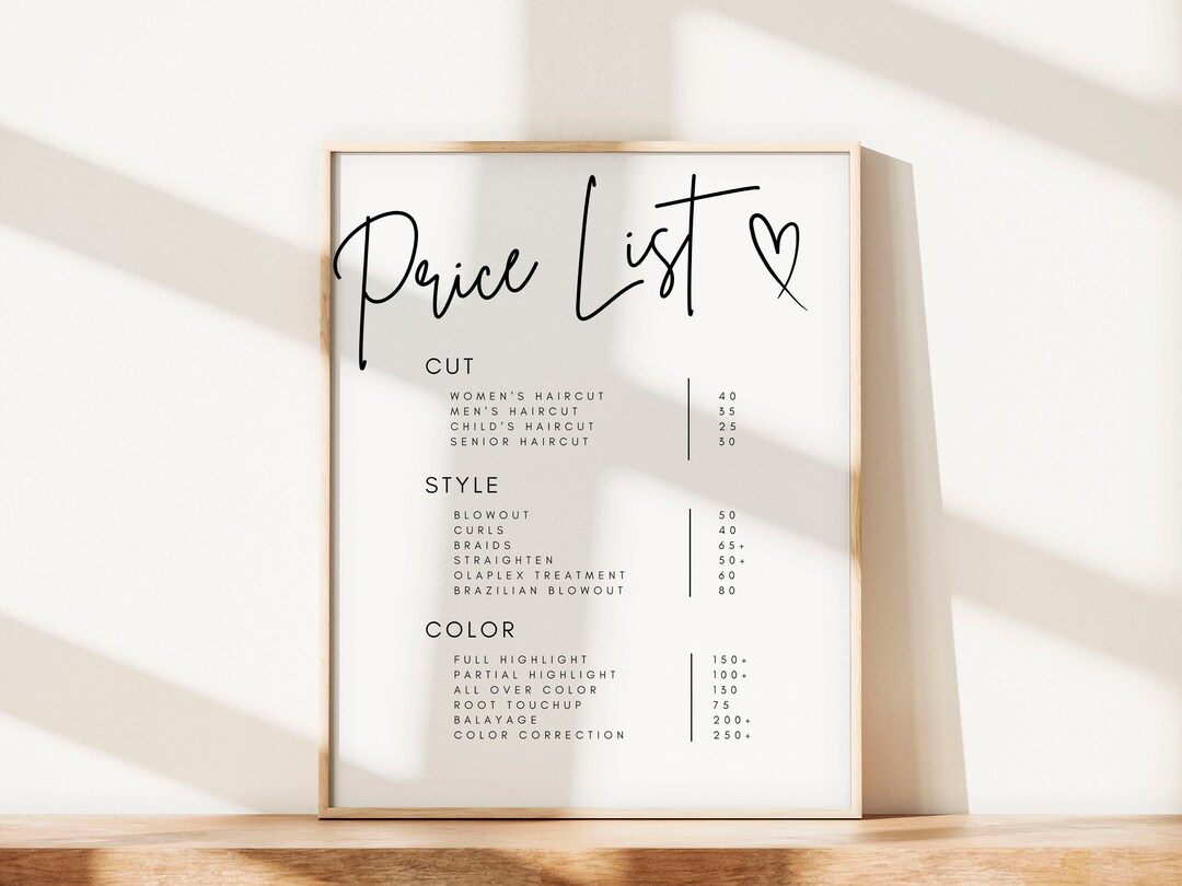 Modern Minimalist Price List Template, Small Business Price List ...