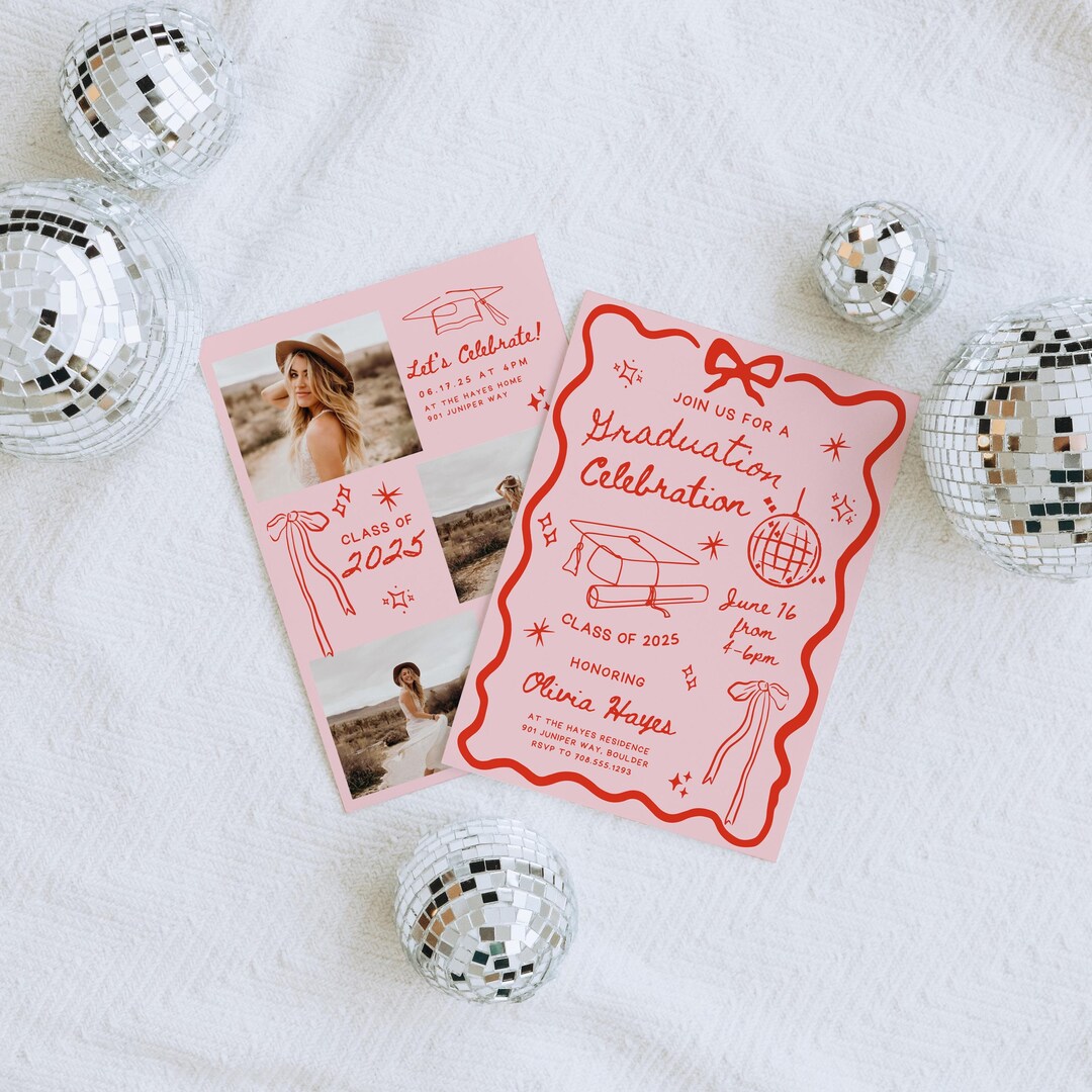 Pink Drawn Style Graduation Invitation Template, Senior Graduation ...