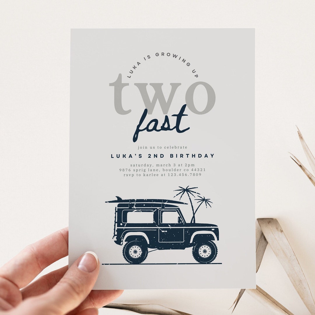 Growing up TWO FAST Birthday Invitation Boy 2nd Birthday, Surf Birthday ...