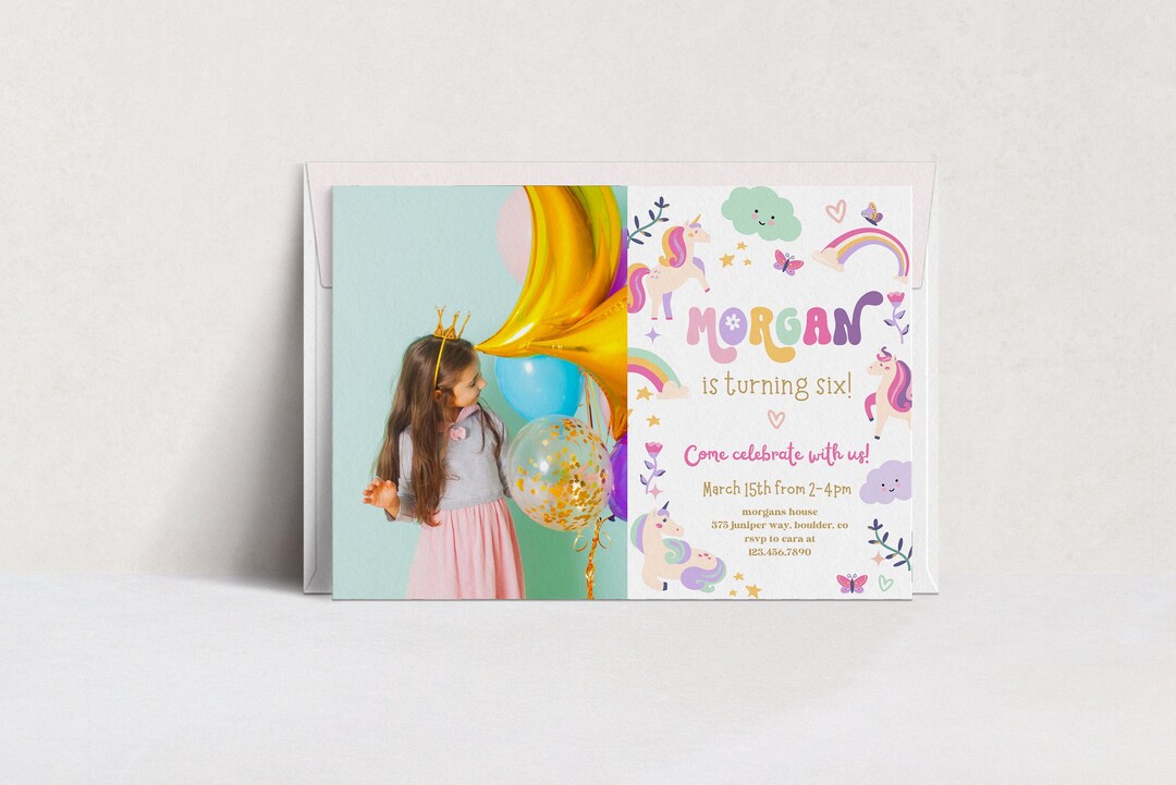 Editable Unicorn Birthday Phto Invitation Magical Party Invite Girl ...