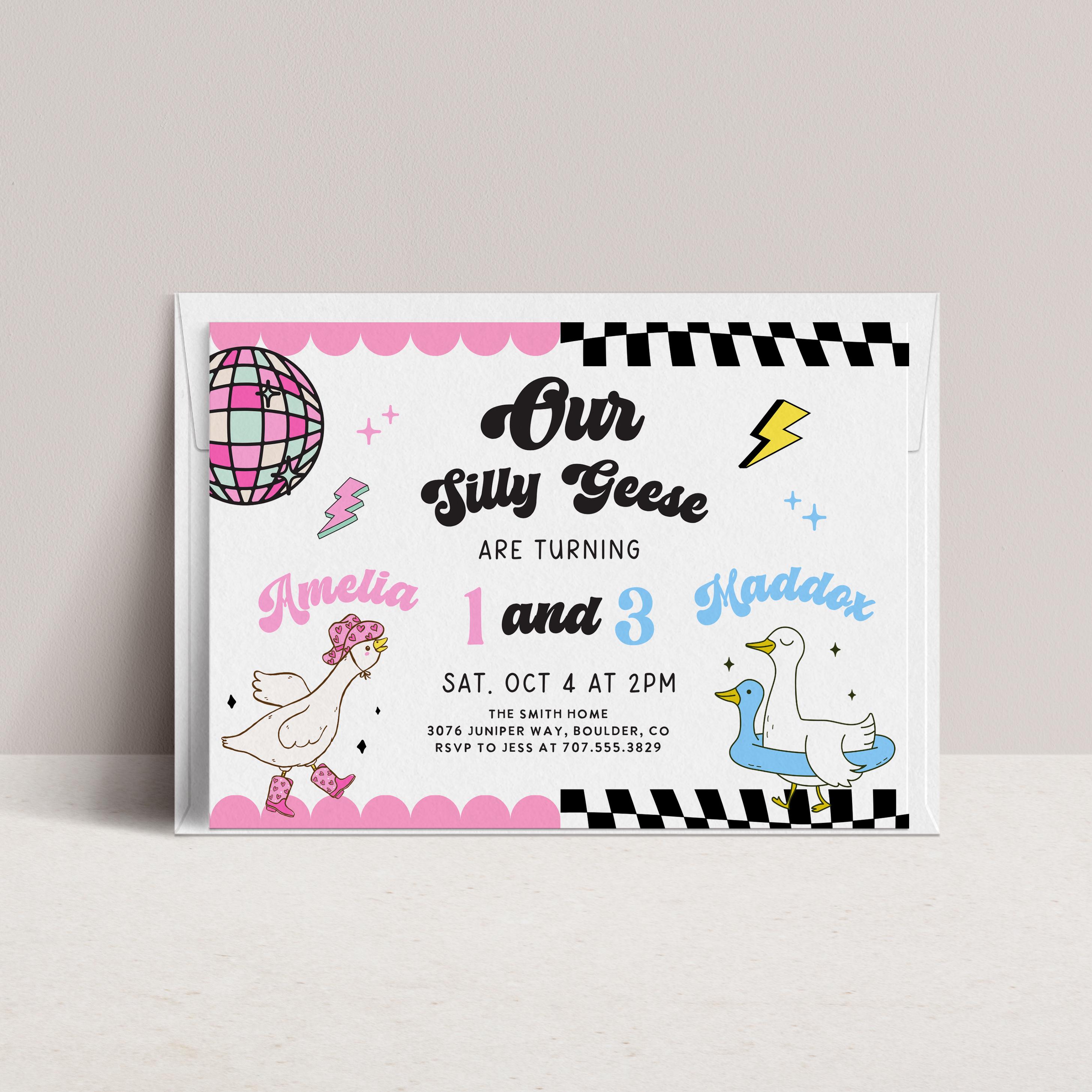 Silly Goose Sibling Birthday Invite Template, Two Silly Geese Party ...