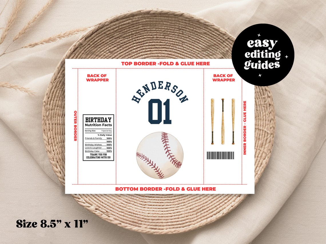 Baseball Party Favor Chip Bag Modern Baseball Chips Wrapper Boy ...