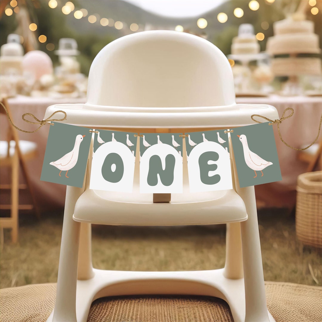 Sage Green One Silly Goose High Chair Banner Template, Boy 1st Birthday ...