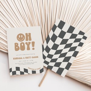 Checkered Boy Baby Shower Invitation Template, Editable Baby Shower Set ...