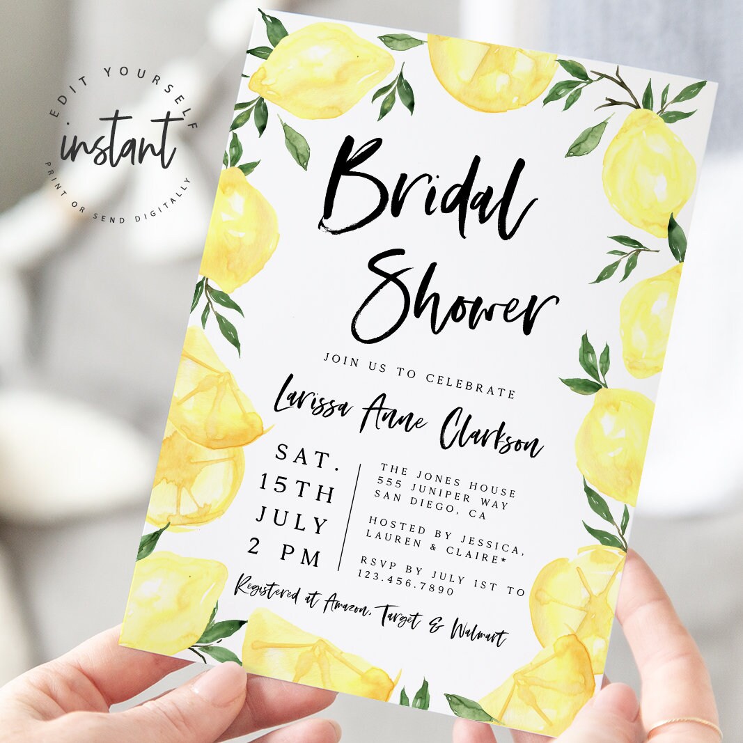Lemon Bridal Shower Invitation | Citrus Theme Editable Template ...