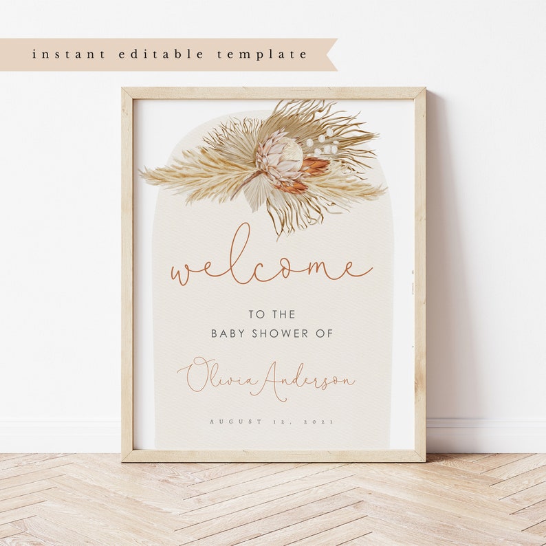 Boho Pampas Grass Welcome Sign Welcome Sign Baby Shower - Etsy