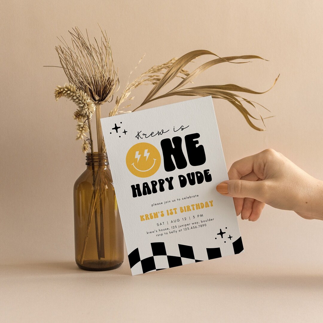 One Happy Dude Birthday Invite Template, Smile Face Birthday Invite ...