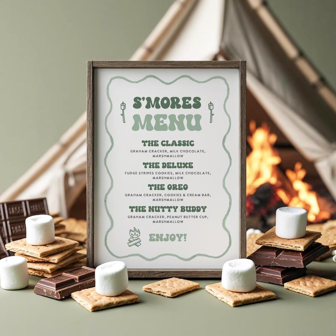 One Happy Camper S'mores Menu Template, Boy First Birthday Smores Sign ...