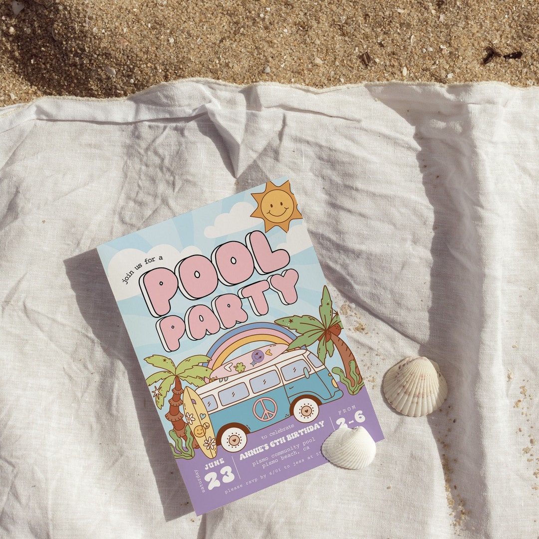 Editable Pool Party Invitation, Summer Evite Birthday, Retro Summer ...