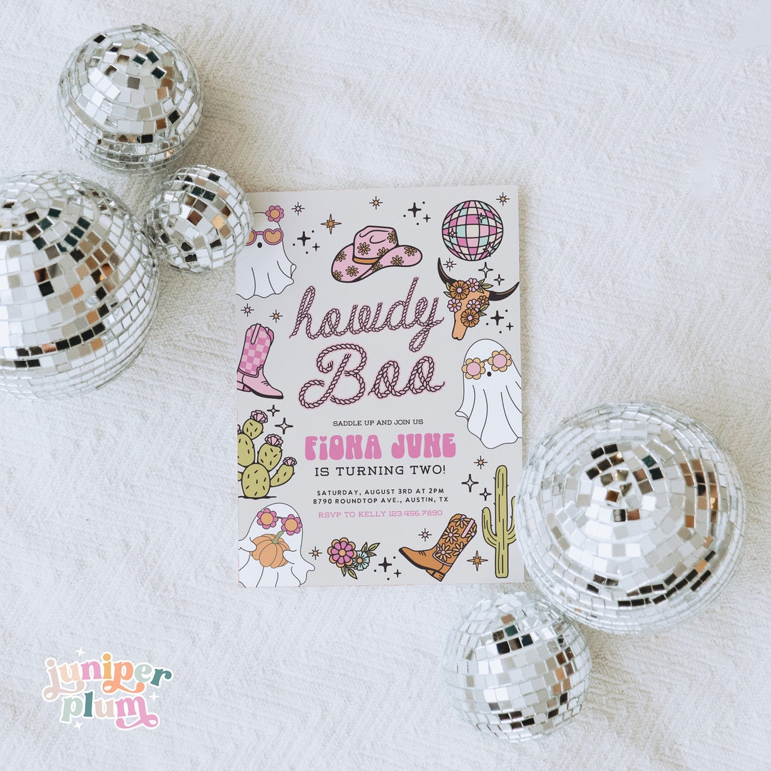 Howdy Boo Birthday Invitation, Editable Space Cowgirl Rodeo Party ...