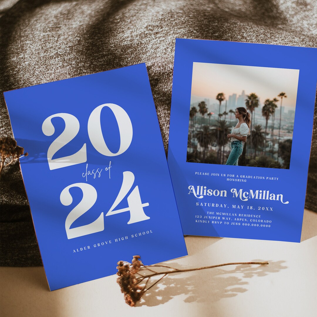 Royal Blue Graduation Invitation Template, Senior Graduation ...