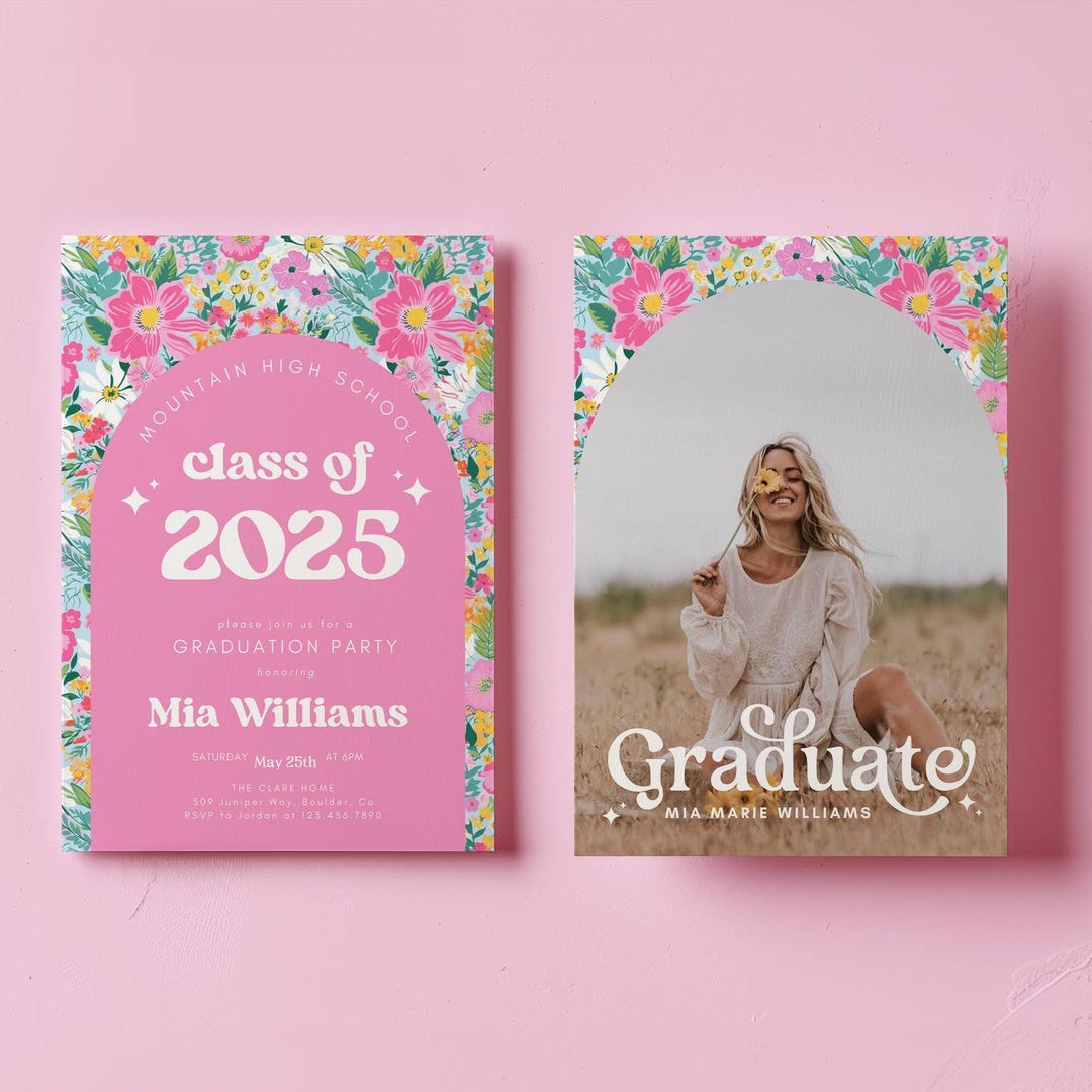 Pastel Ditsy Floral Graduation Invitation, Editable Floral Graduation ...
