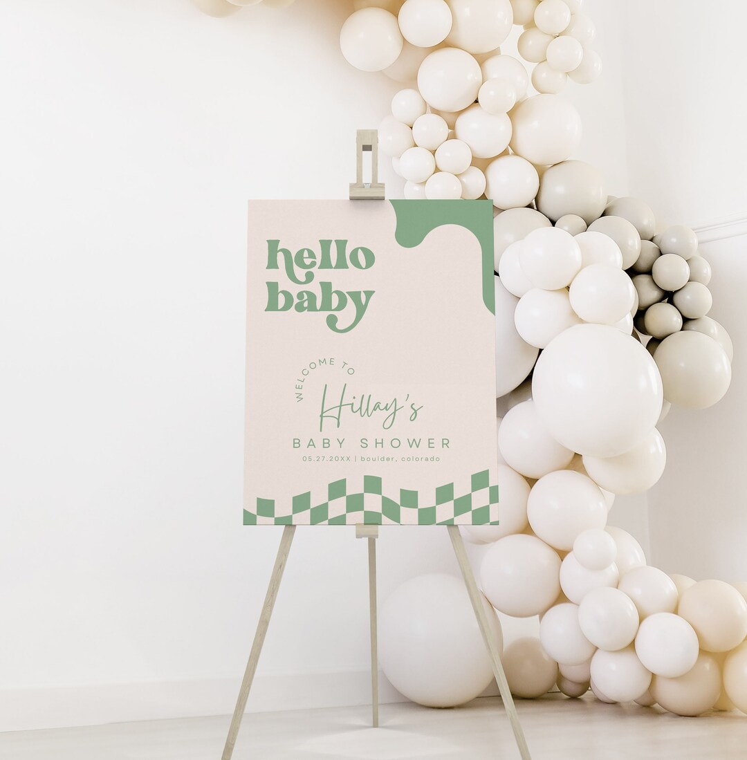 Sage Green Retro Baby Shower Welcome Sign Gender Neutral Baby Shower ...