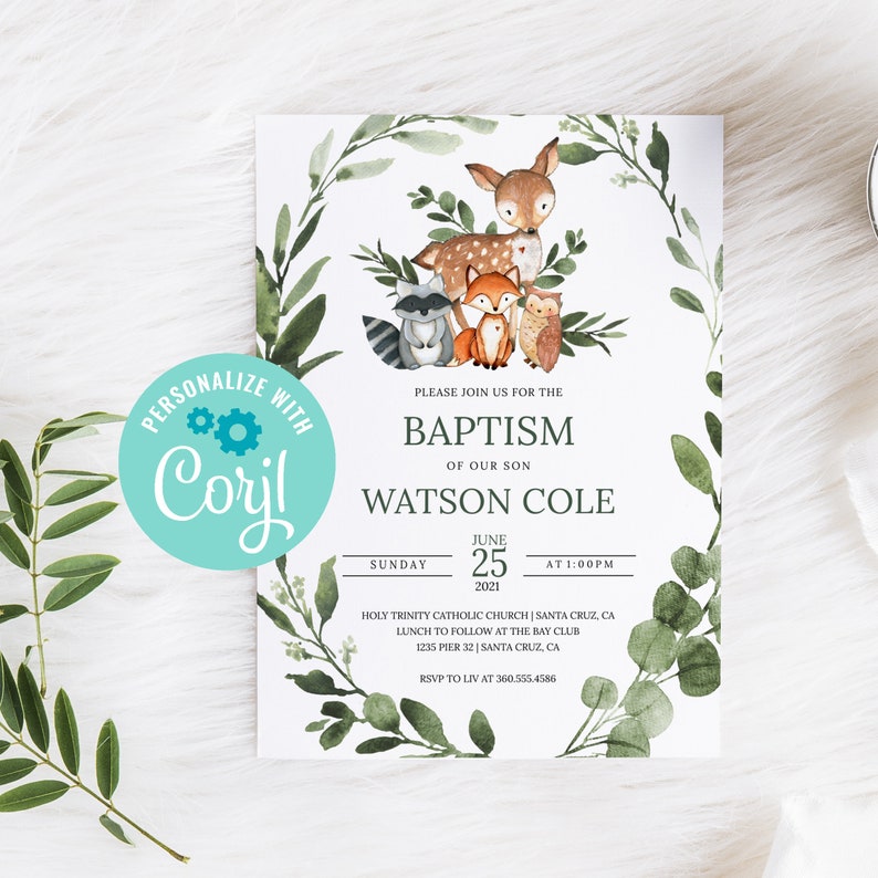Baptism Invitation Woodland Animals Baptism Invitation | Etsy