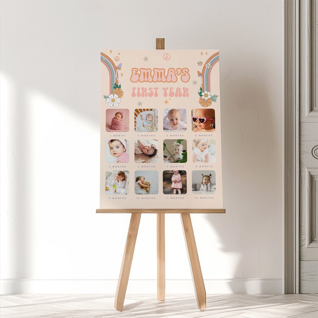 Groovy Photo Milestone Poster, First Year Photo Sign, 70s Retro Hippie ...
