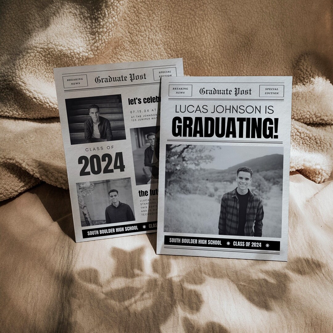 Newspaper Graduation Invitation 2024 Template, Graduation Announcement ...
