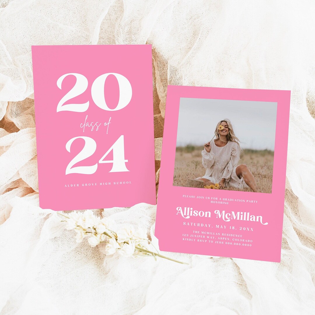 Hot Pink Graduation Invitation Template, Senior Graduation Announcement ...