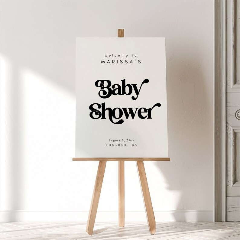 Groovy Minimalist Baby Shower Welcome Template, Editable Baby Shower ...