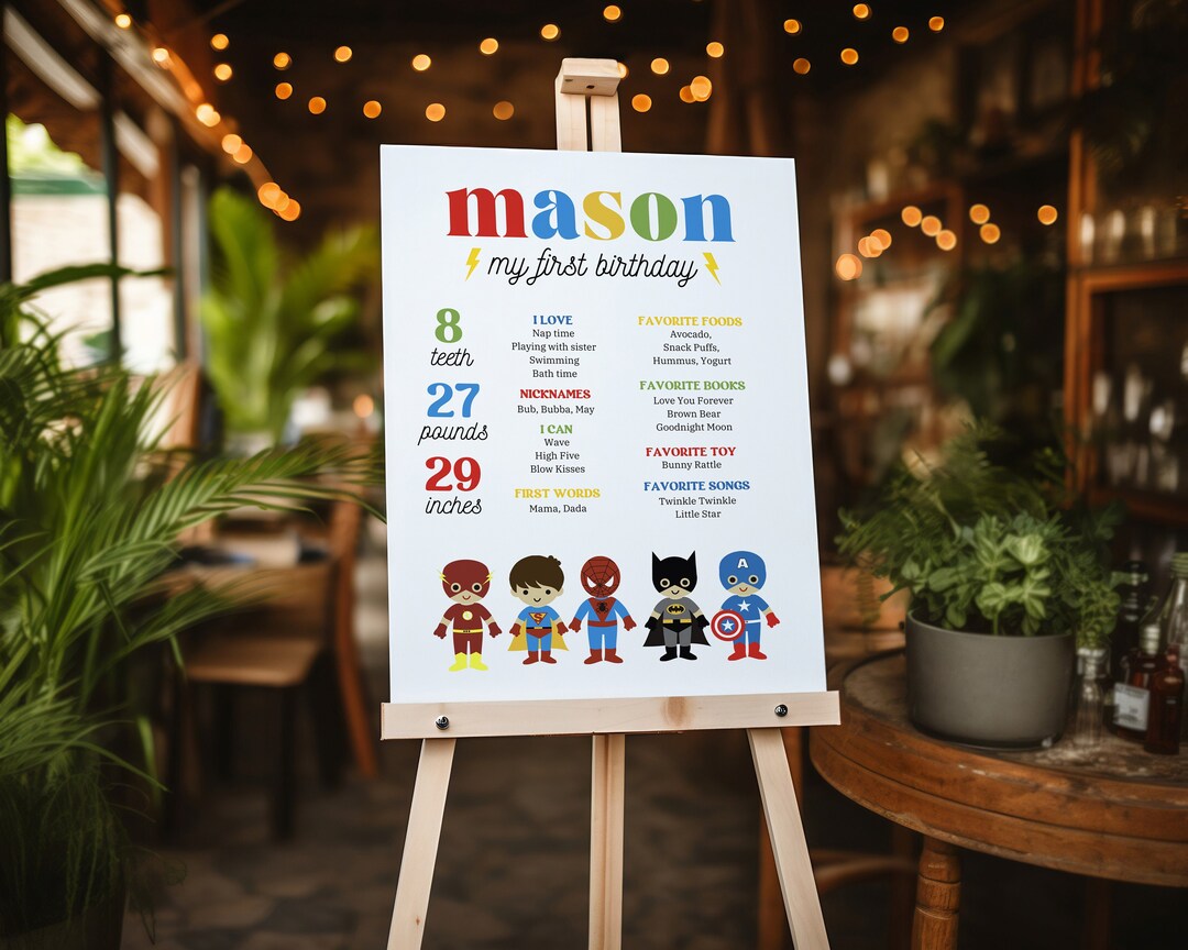 Superheroes Birthday Milestone Poster Template Printable First Birthday ...