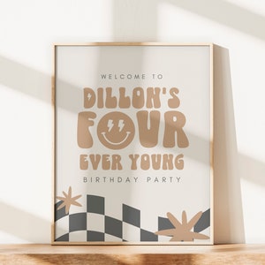 Four Ever Young Birthday Welcome Sign Boy Birthday Welcome Poster Smile ...