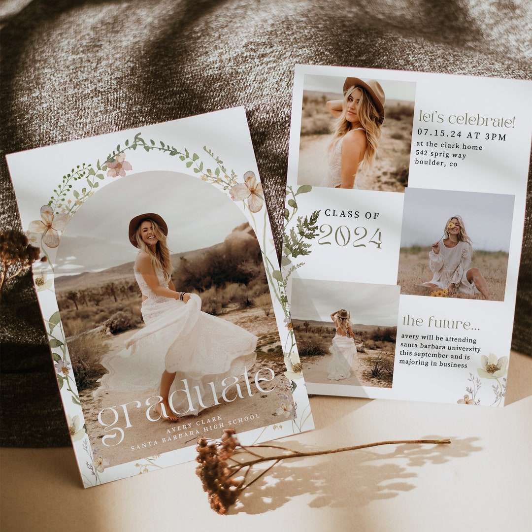 Minimalist Graduation Invitation, Wildflower Graduation Party ...