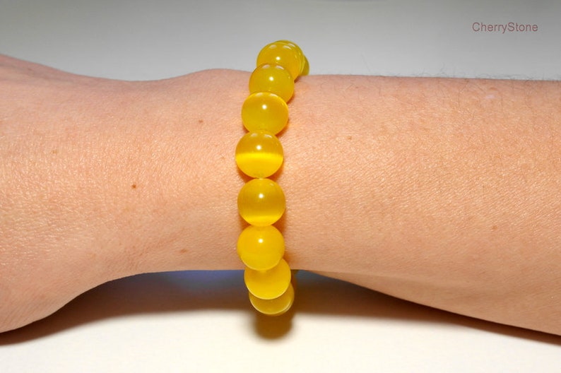 Сat's Eye Stone Bracelet Handmade Bracelet Yellow Bracelet 10mm Stretch ...