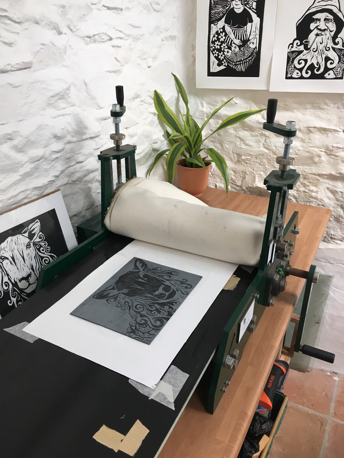 Sheep Handmade Linocut Print Limited Edition Artwork 18.5x25cm black ...