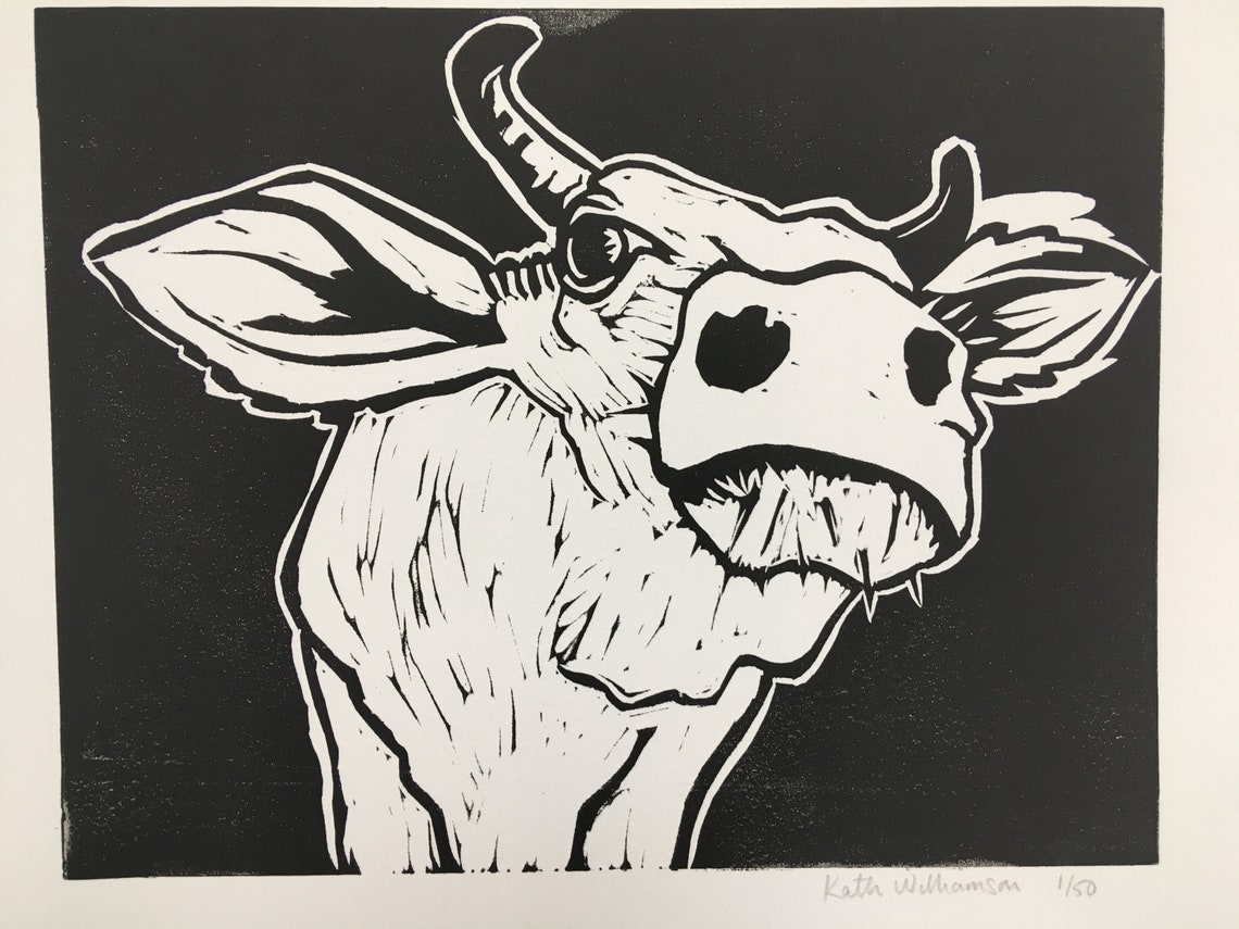 Cow Handmade Linocut Print Limited Edition Artwork 18.5x25cm - Etsy