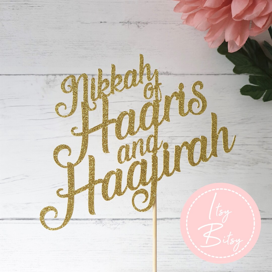 Personalised Nikkah Mubarak Cake Topper - SINGLE / DOUBLE SIDED Wedding ...