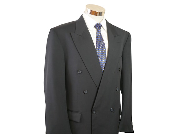 Navy Blue Double-Breasted Blazer with Peak Lapels, 90… - Gem