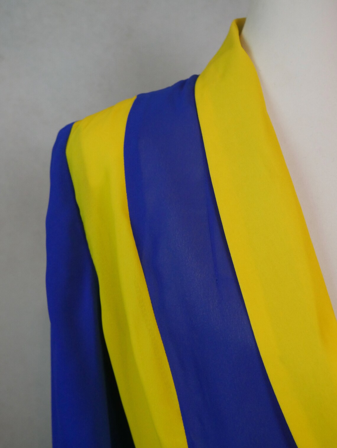 Blue and Yellow Blazer, Lined Semi-sheer Lightweight Rayon Jacket, 90s ...