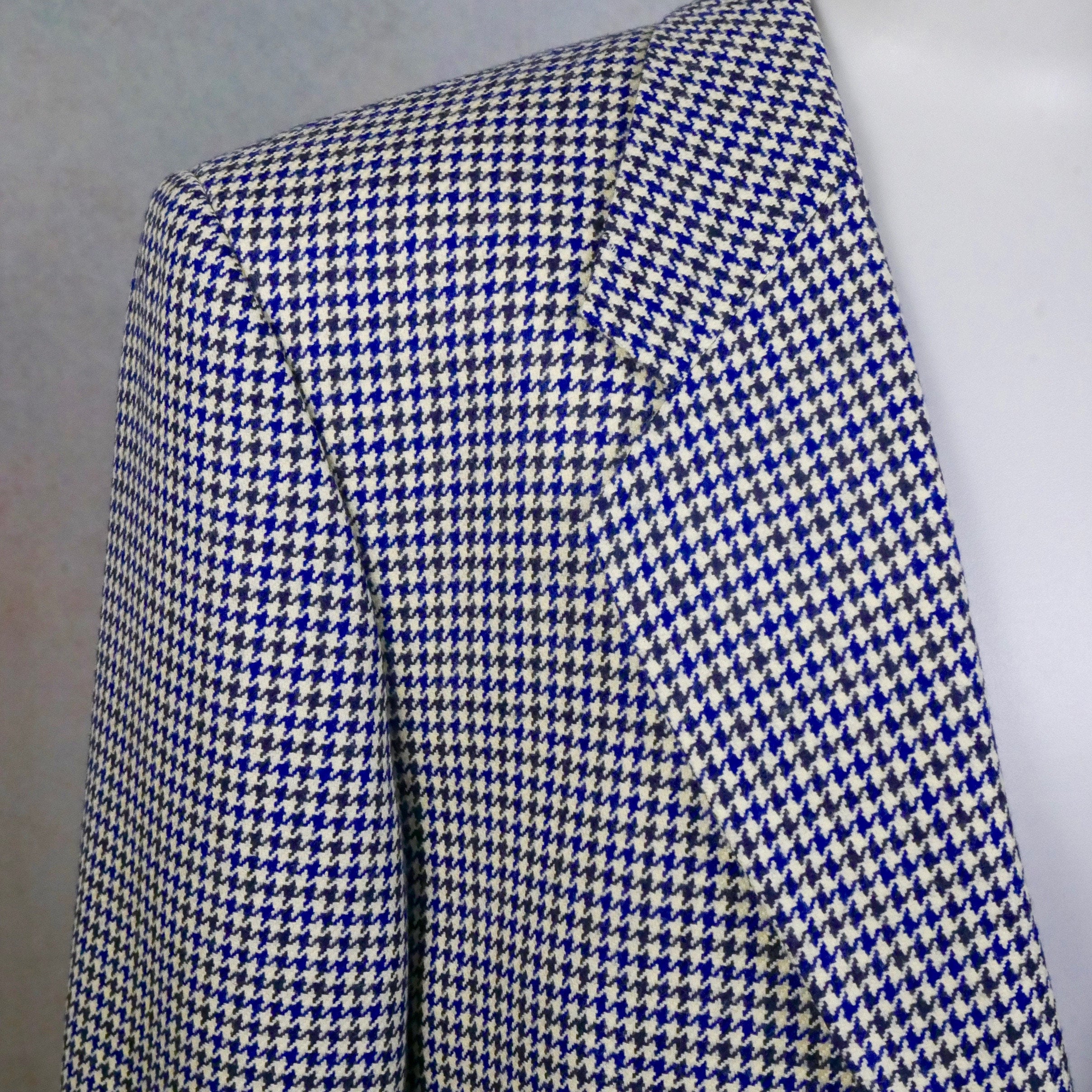 Vintage Houndstooth Blazer, 1980s Soft Wool Single-breasted Blue Black ...
