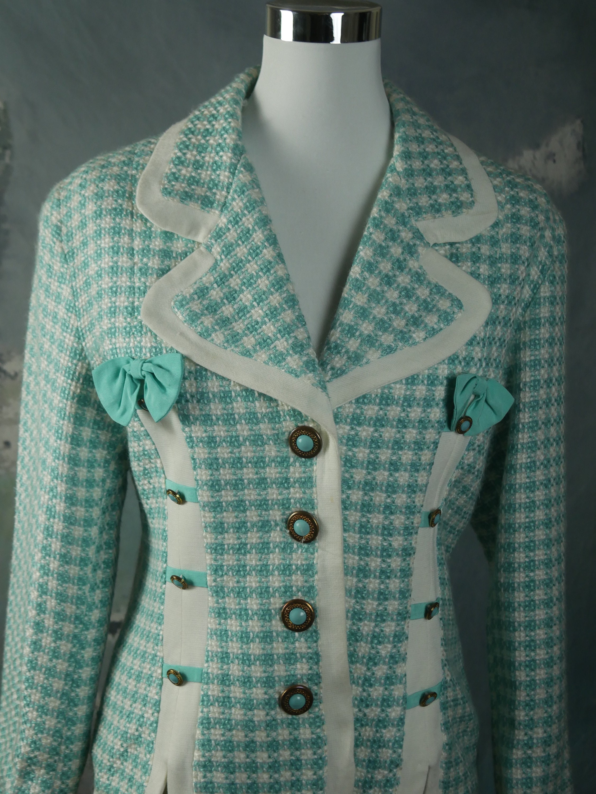 Turquoise Blazer, 80s French Vintage Check Jacket, Size 8 USA, 12 UK - Etsy