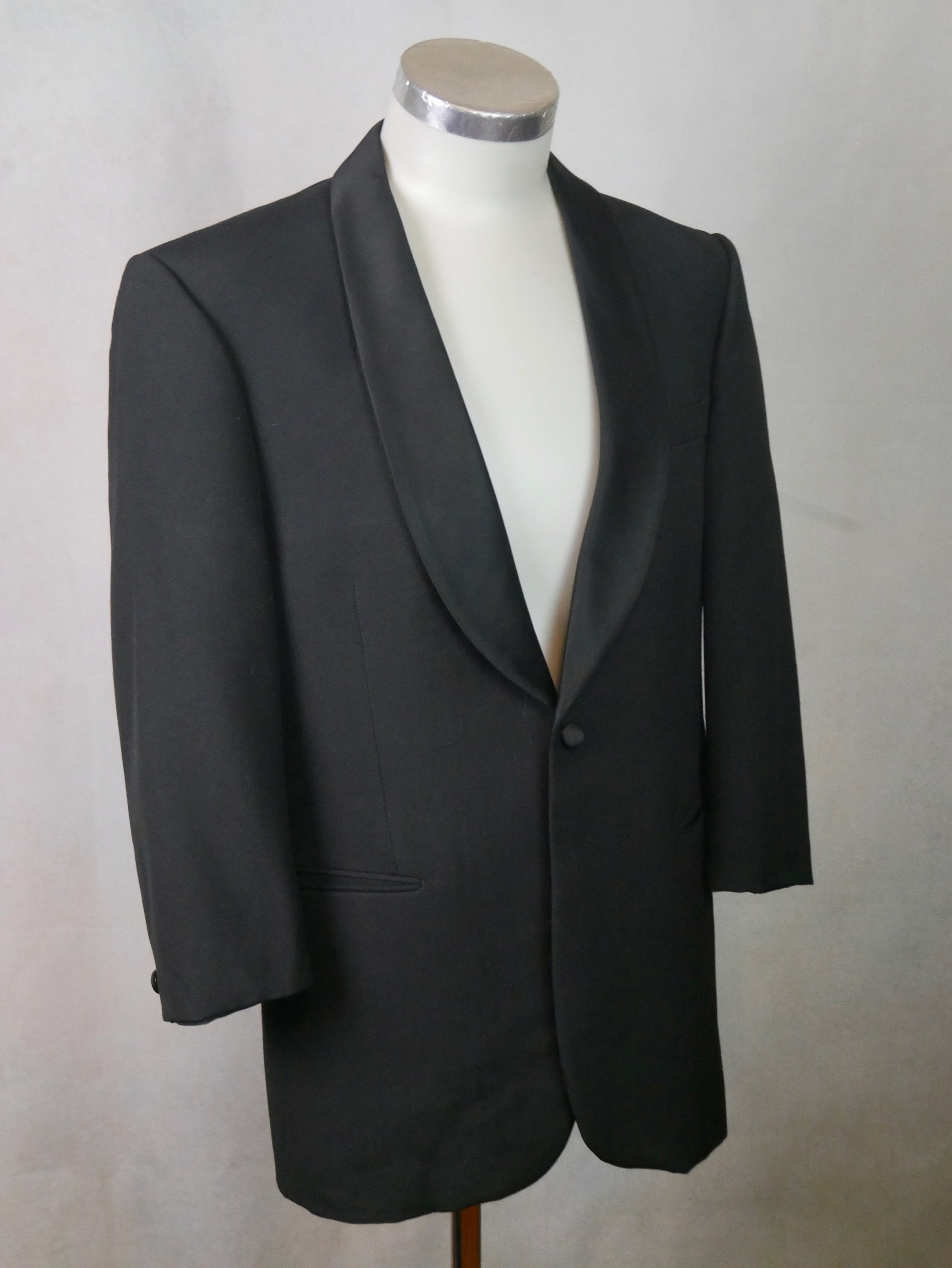 80s Prom Tuxedo Jacket, Black Vintage Shawl Collar Dinner Jacket, Size ...