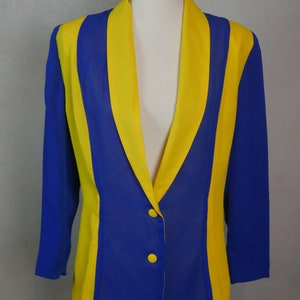 Blue and Yellow Blazer, Lined Semi-sheer Lightweight Rayon Jacket, 90s ...