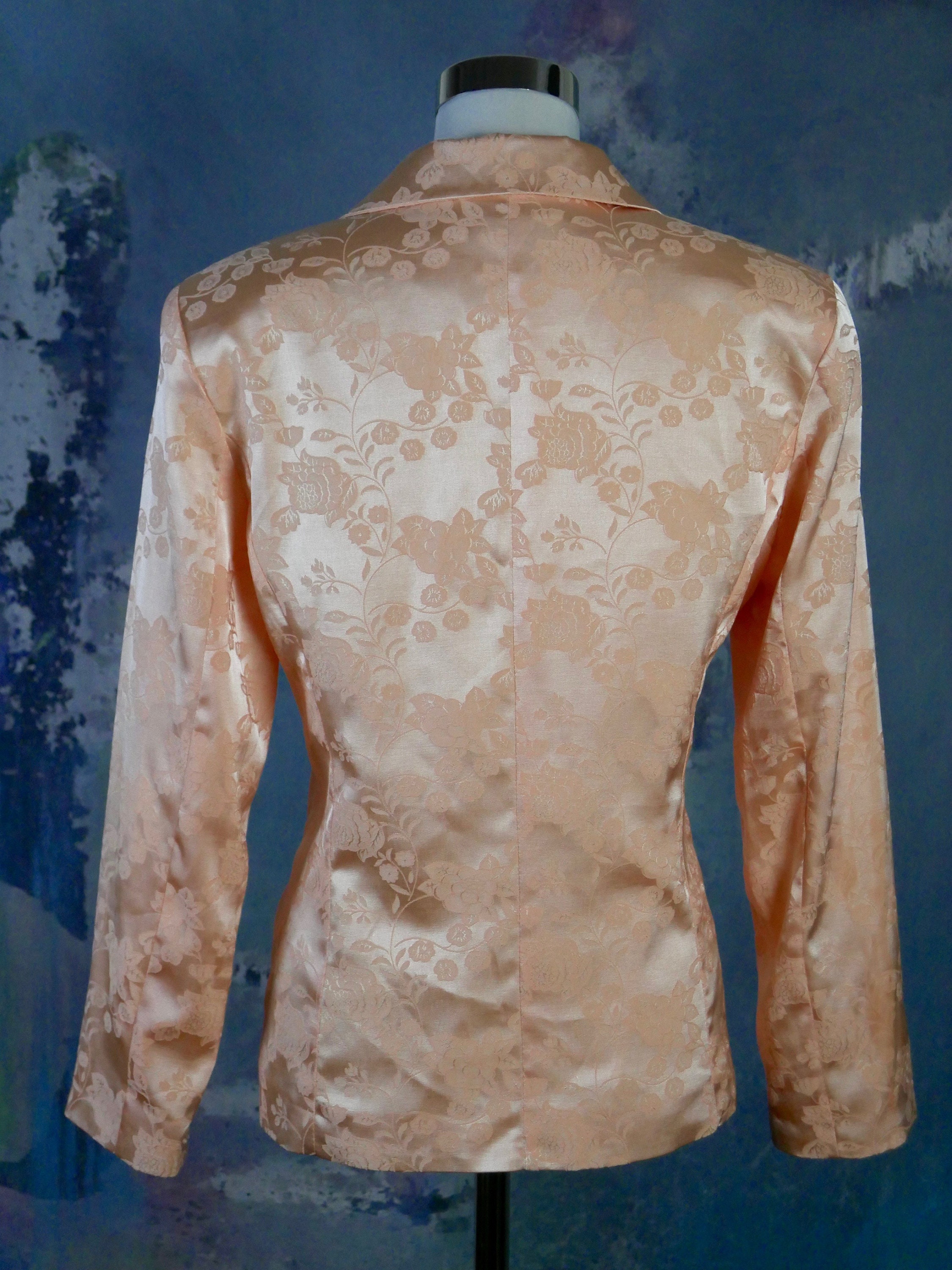 Peach Blazer, 1990s European Vintage Jacket With Etched Floral Pattern ...