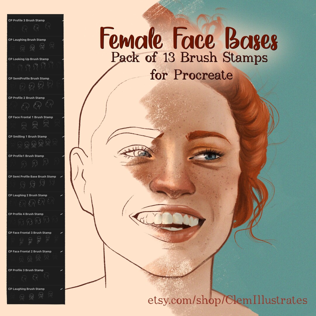 Set of Female Face Base Stamp Brushes for Procreate, Portrait Brush - Etsy