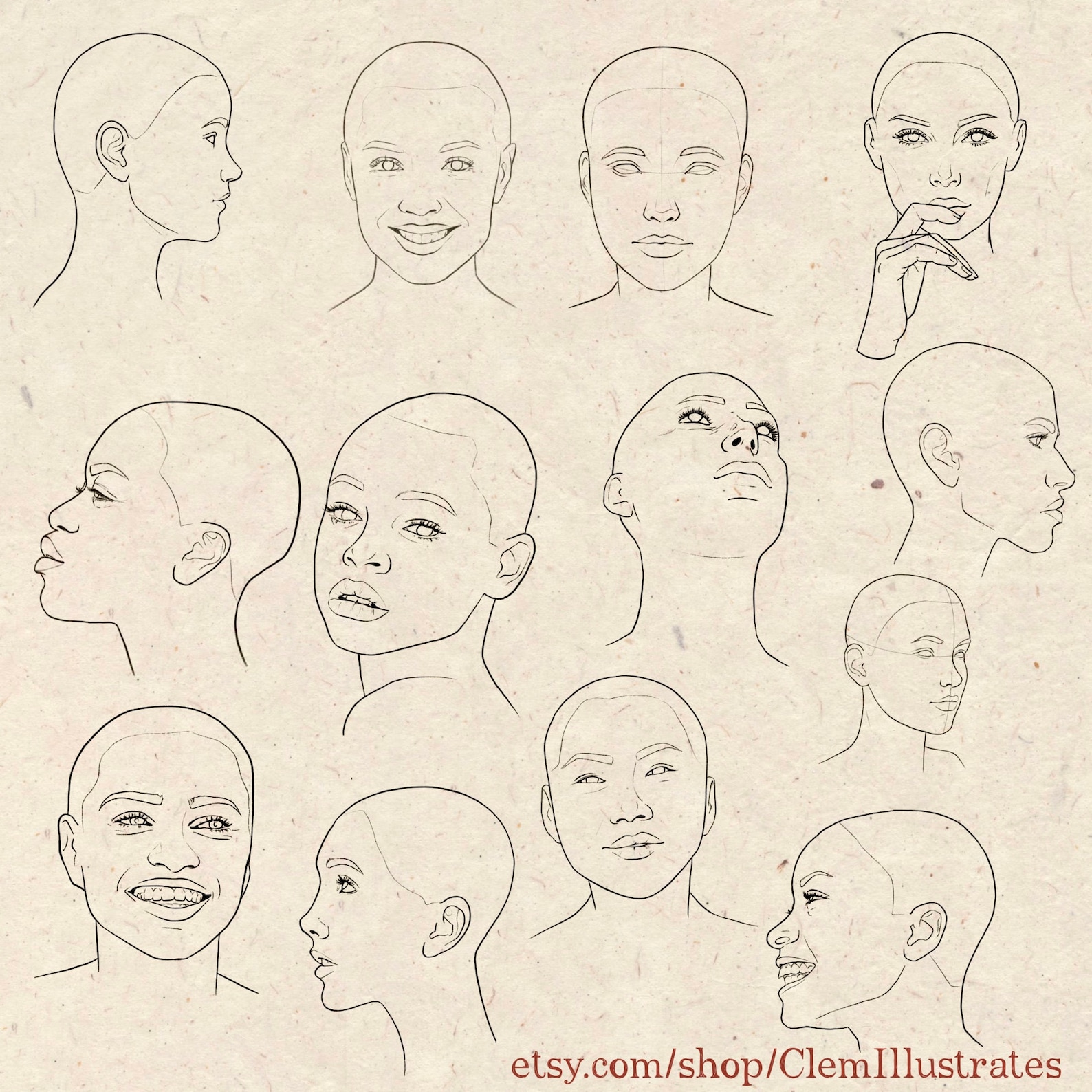 Set of Female Face Base Stamp Brushes for Procreate, Portrait Brush - Etsy