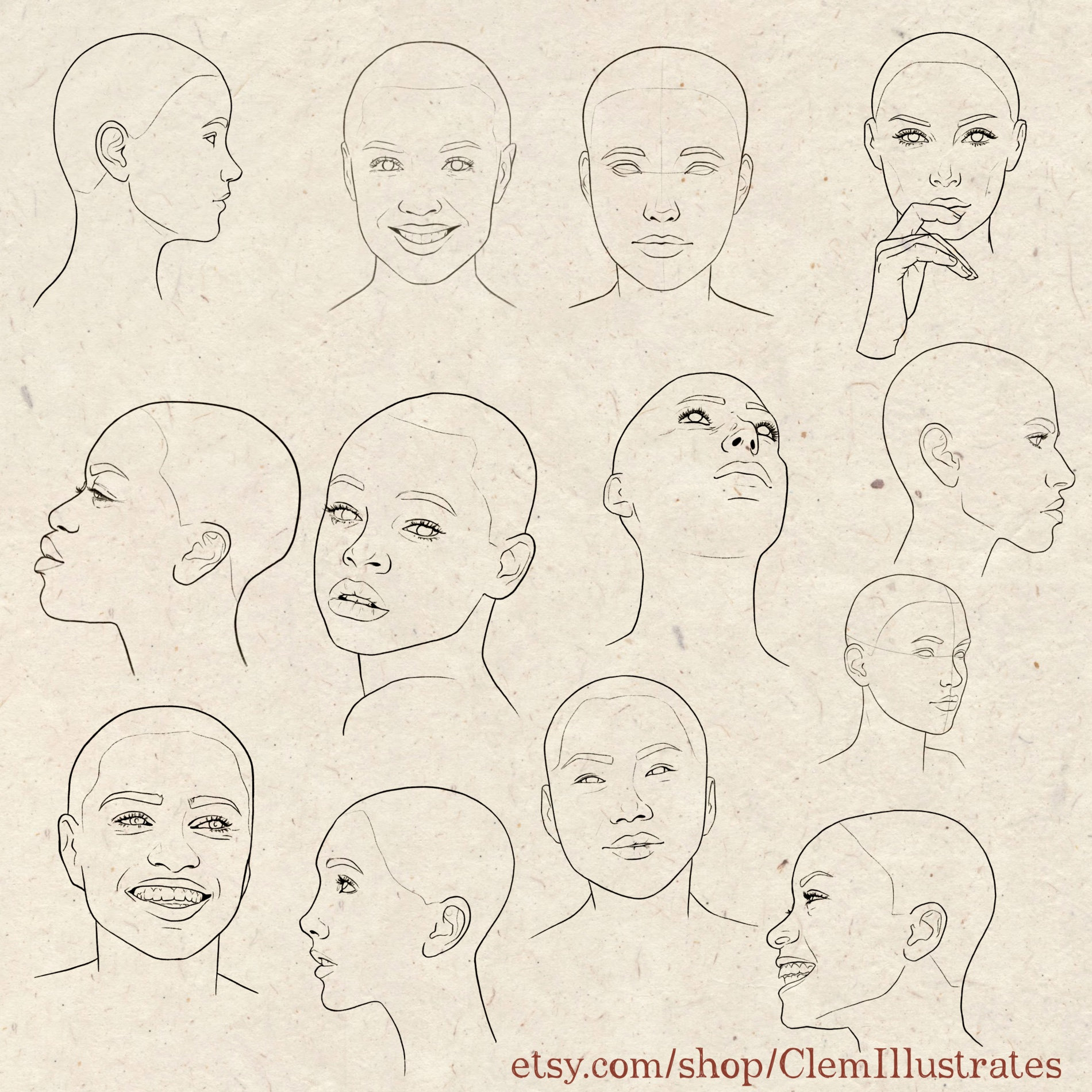 Set of Female Face Base Stamp Brushes for Procreate, Portrait Brush - Etsy