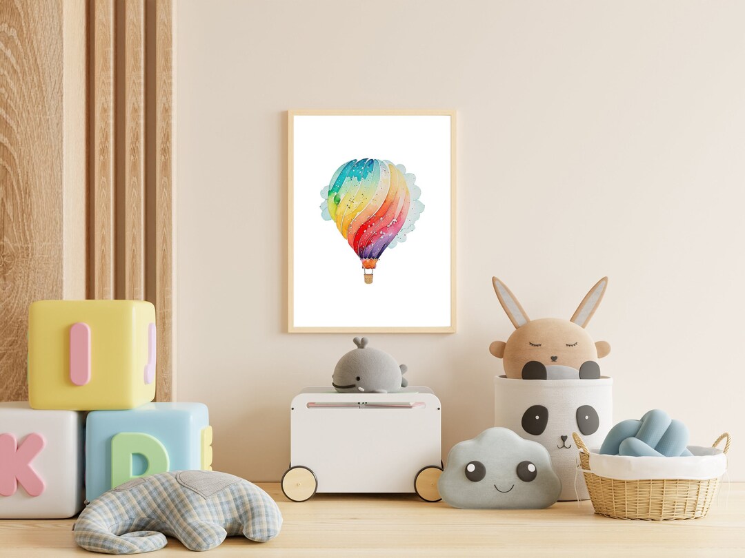 Rainbow Hot Air Balloon Wall Art Poster Print, Nursery Decor, Kids Room ...