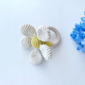 Wooden Crochet Baby Rattle Flower With Grip Ring Personalised - Etsy