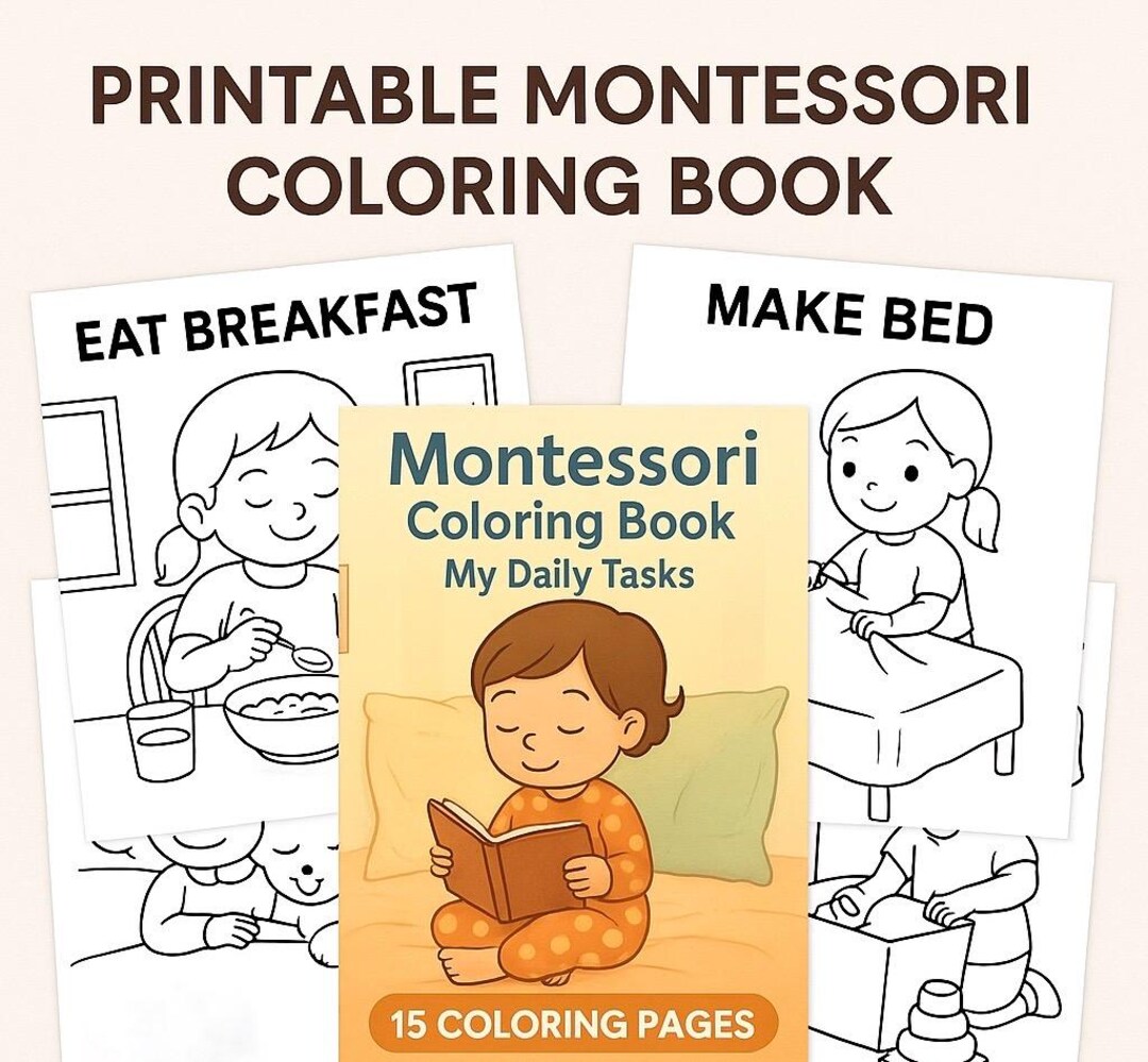 Montessori Daily Routine Coloring Pages for Toddlers for Girl, Coloring ...