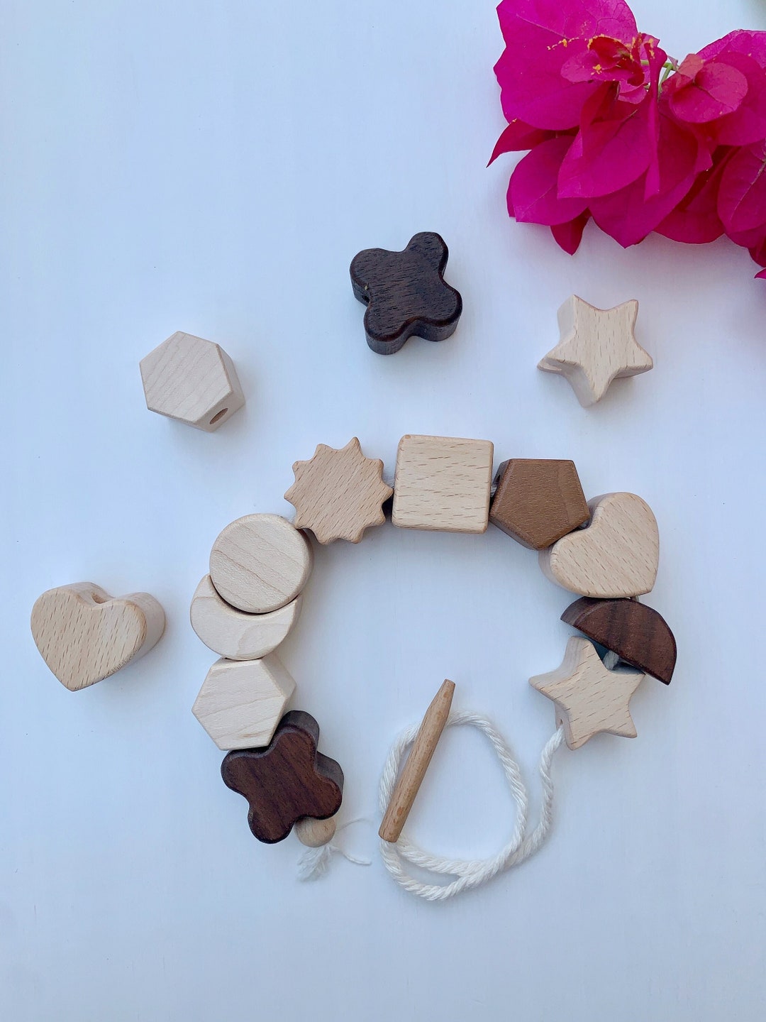 Wooden Lacing Beads Montessori Toy, Toddler Toys, Threading Toy ...
