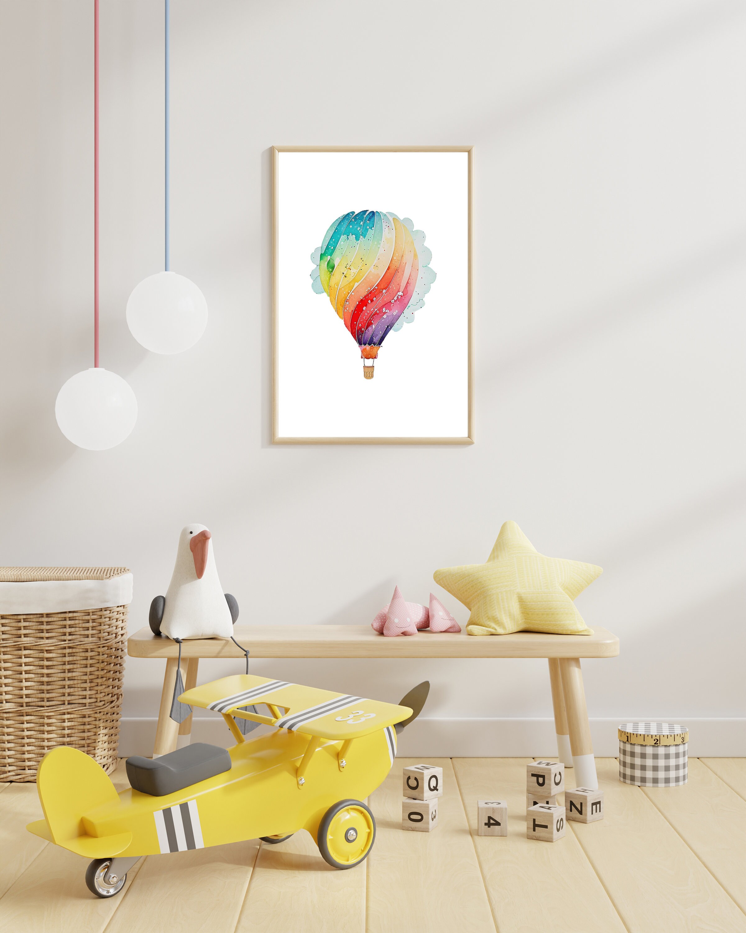 Rainbow Hot Air Balloon Wall Art Poster Print Nursery Decor - Etsy