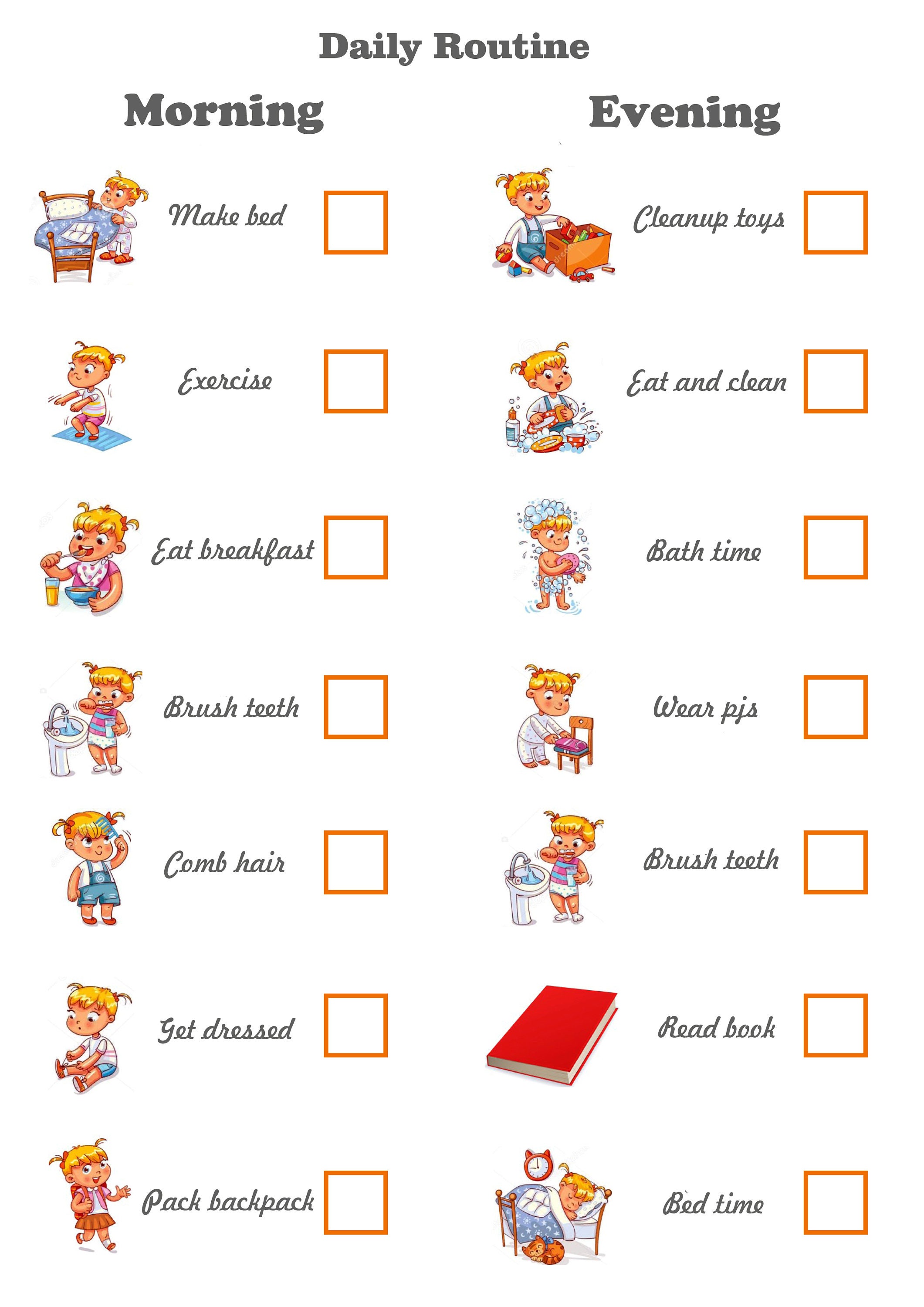 Daily Routine Tracker Chart, Daily Schedule for Kids Printable ...