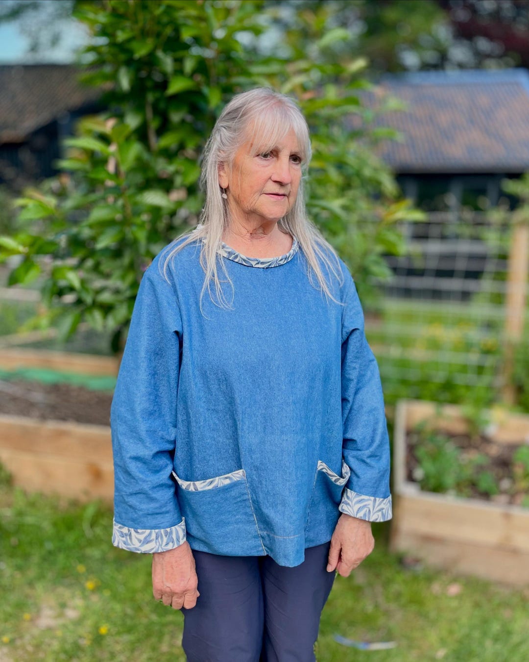 Made in Wales Denim Smock Top: William Morris Willow Bough Trim - Etsy