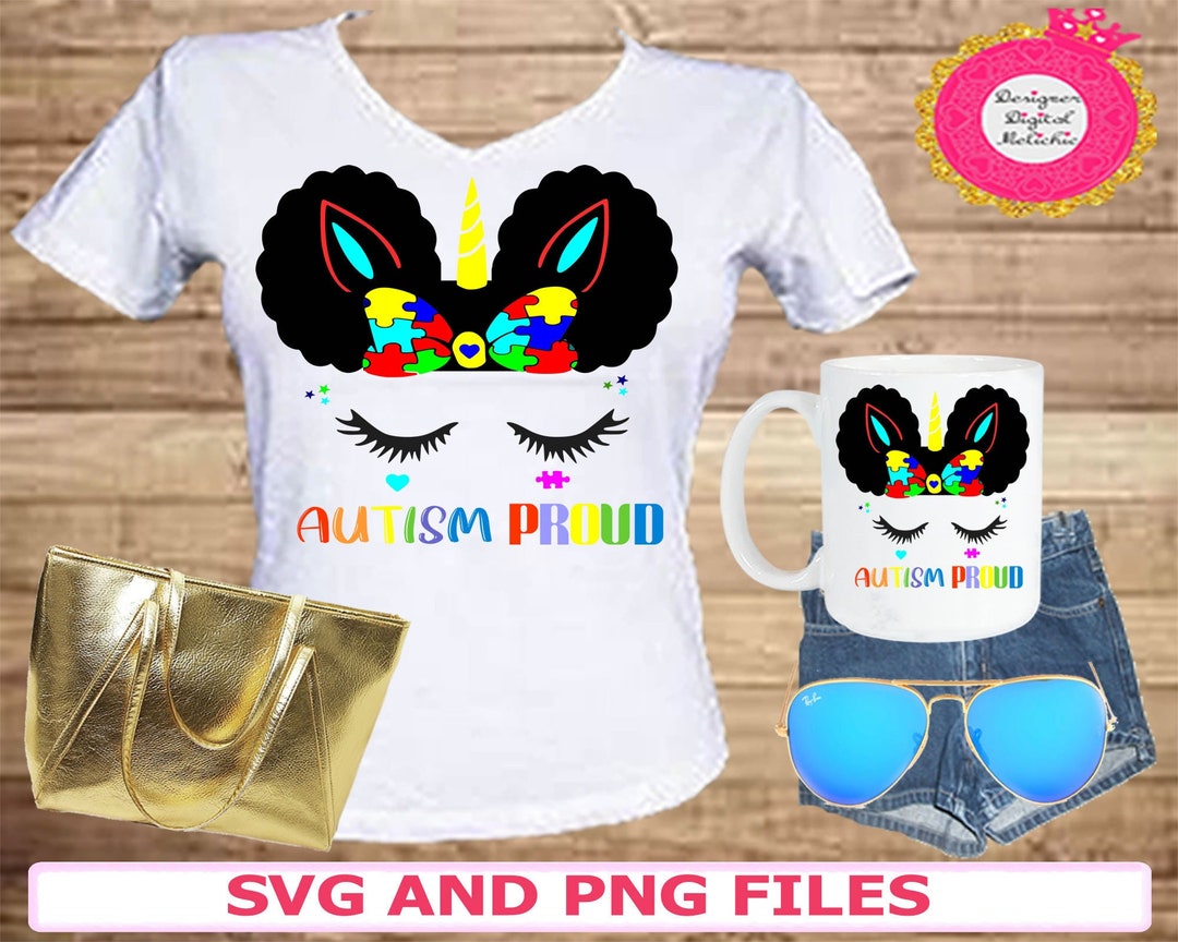 Autism Proud Svg, Autism Girl Svg, Princess Unicorn Face Afro Puff SVG ...