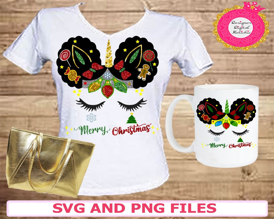 Afro Puff Merry Christmas Svg - Princess Unicorn Face Afro Puff .SVG ...