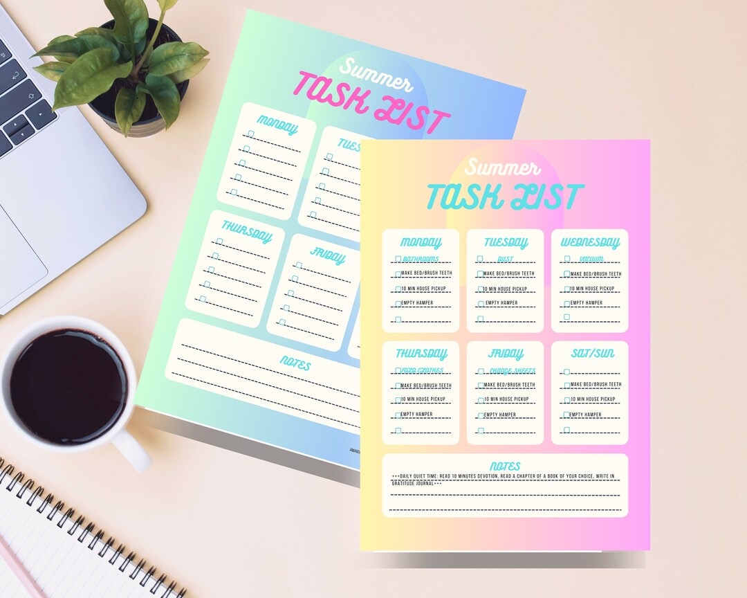 Summer Task to Do List, Gradient Design, Teens and Kids, Digital ...