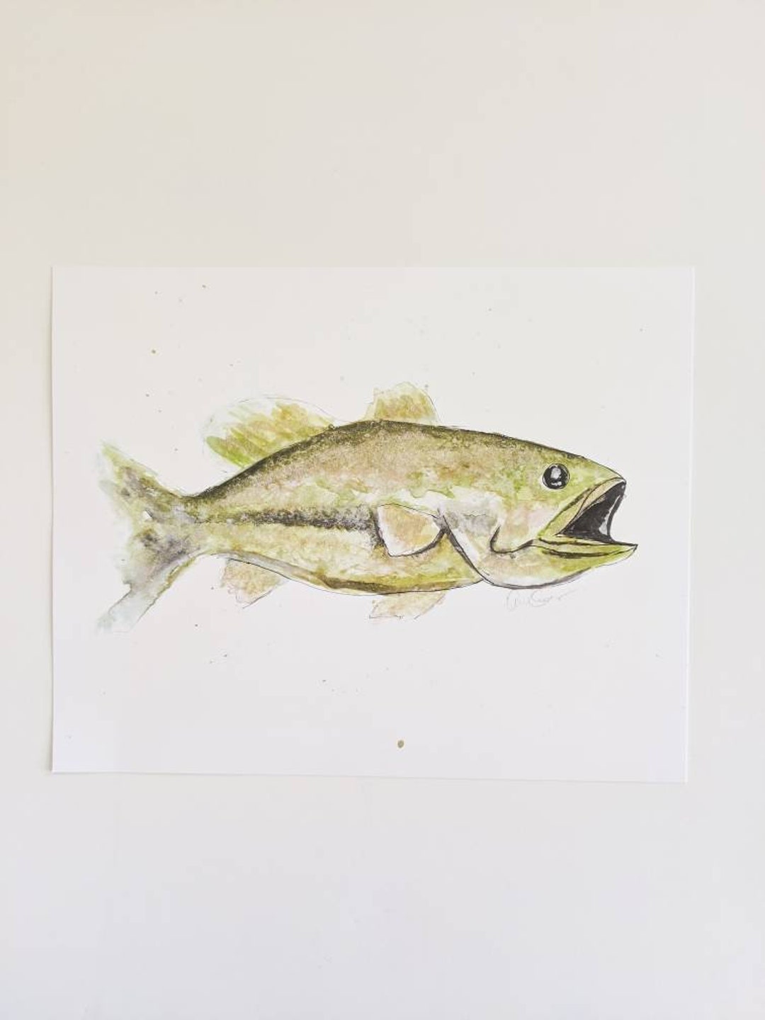 Fish PRINT Bass Blues Greens Lake Coastal 8x10 Gift Home Decor Wall Art ...